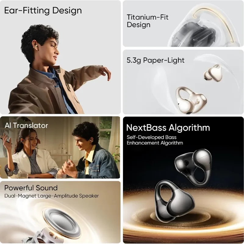 realme Buds OpenWear Clip Dourado com IA ENC - Bluetooth 5.4