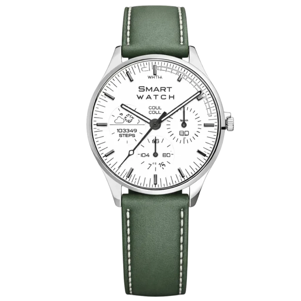 Smartwatch TN99 - Bracelet simili cuir vert - Appels BT - Argent