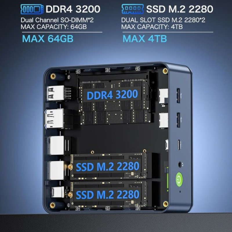 GMKtec NucBox M5 Plus - 64 GB de RAM - WiFi Dual - 1 TB de ROM - Preto